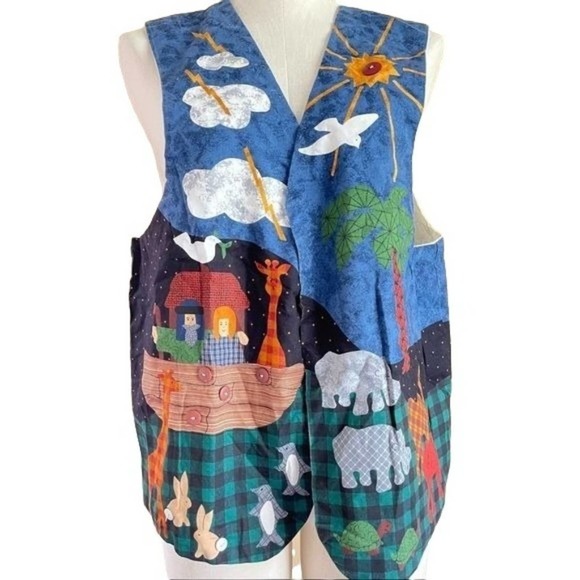 Vintage | Jackets & Coats | Vintage 9s Vest Handmade Noahs Ark Biblical ...